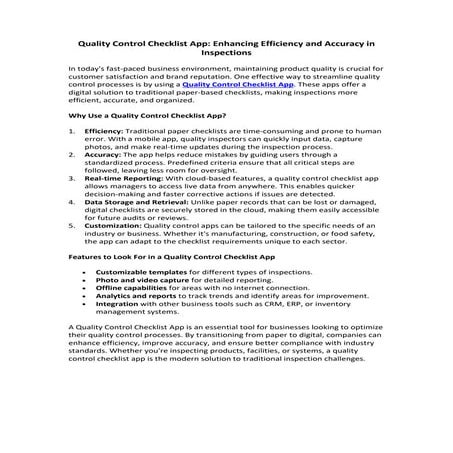 Streamline Your Workflow with a Quality Control Checklist App | PDF