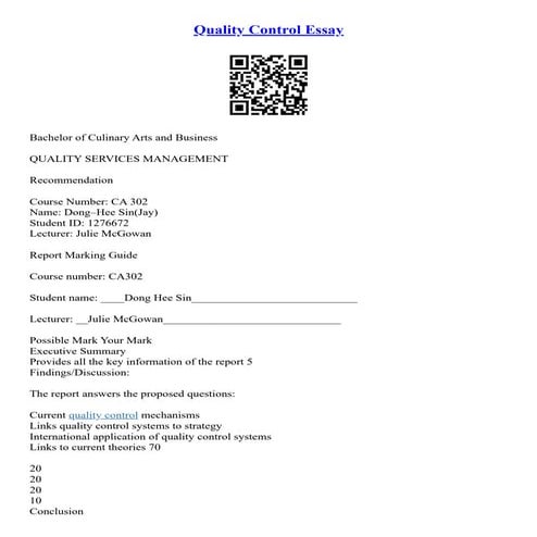 Quality Control Essay | PDF