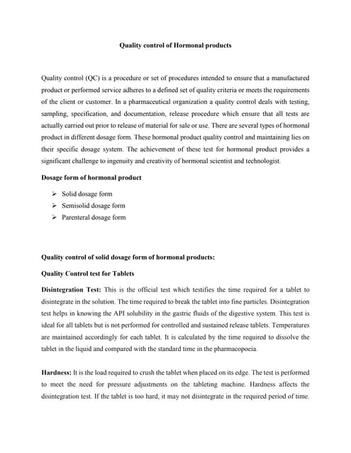 In process & finished products quality control test for pharmaceuticals ...