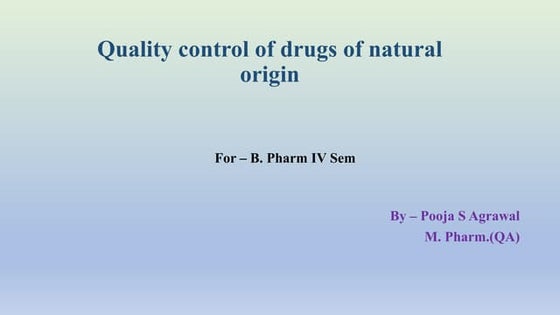 Scheme of pharmacognostic studies | PPT