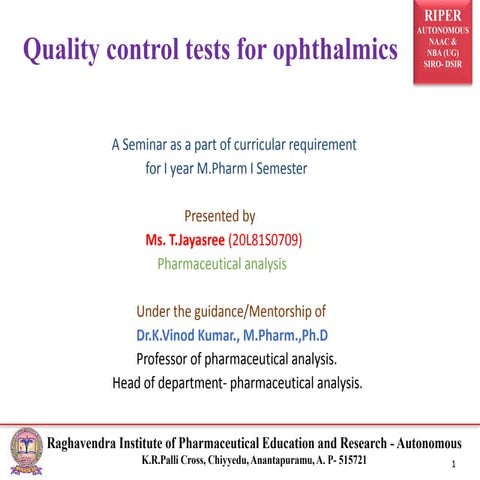 Quality Control Tests for Ophthalmics | PPTX
