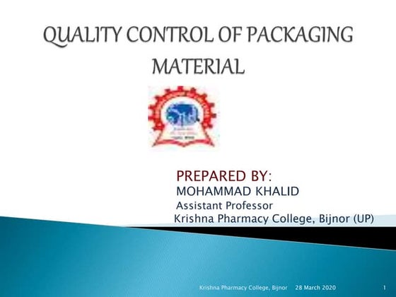 Quality Control Of Packaging Material | PPT
