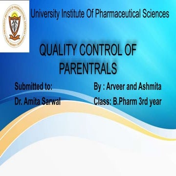 Quality control tests for parenterals ppt | PPTX