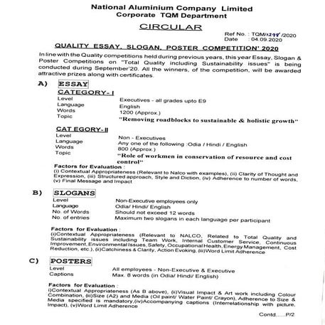 Quality essay, slogan, poster competition 2020 | PDF