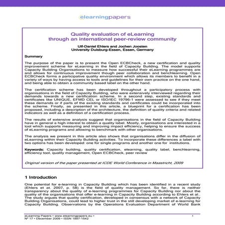 Quality evaluation of eLearning through an international peer-review ...