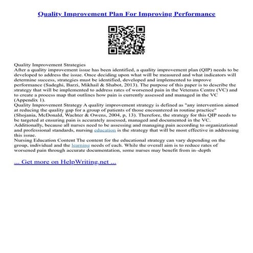 Quality Improvement Plan For Improving Performance | PDF