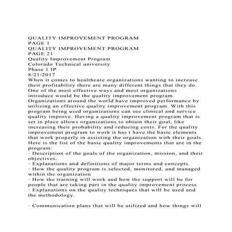 Clinical Assignment Quality Improvement Final Project Goal | DOCX