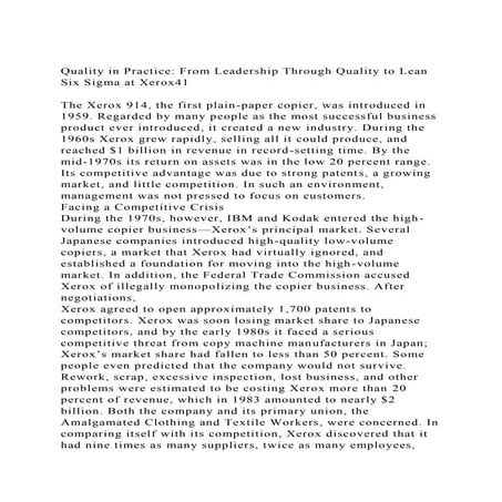Quality in Practice From Leadership Through Quality to Lean Six S.docx