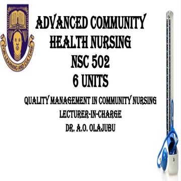 Quality Management in Community Health Nursing | PDF