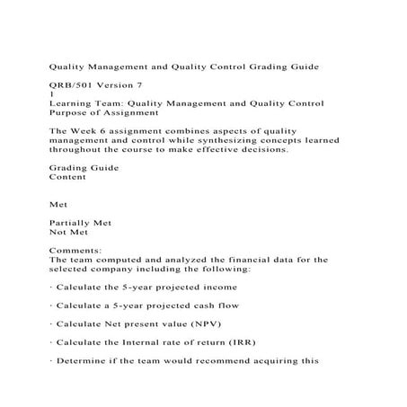 Quality Management and Quality Control Grading GuideQRB501 .docx