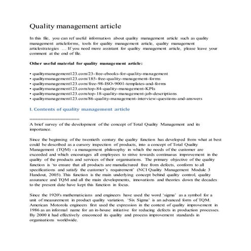 Quality management article | DOCX