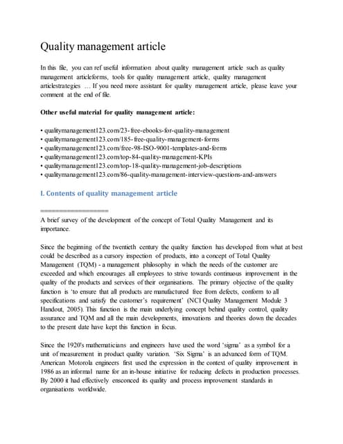 History of Quality Management | PPT