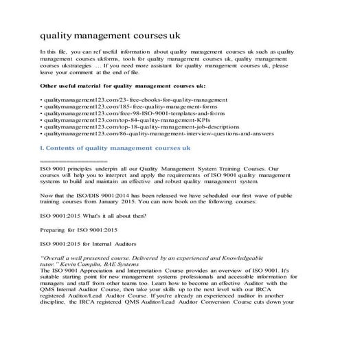 Quality management courses uk | DOCX