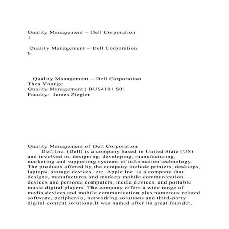 Quality Management – Dell Corporation .docx