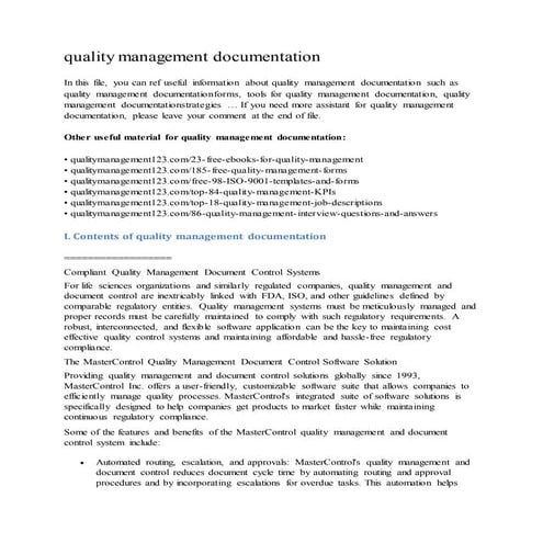Quality management documentation | PDF