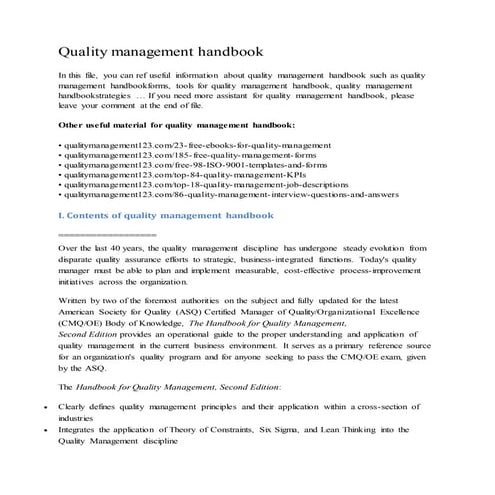 Quality management handbook | DOCX