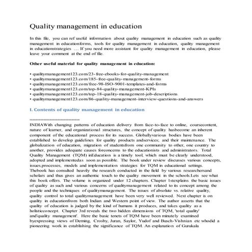 Quality management in education | DOCX