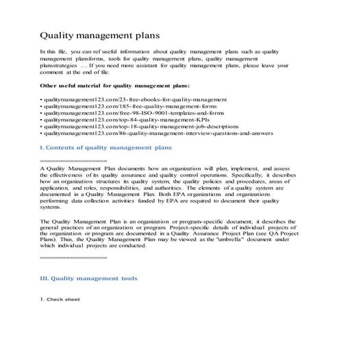 Quality management plans | PDF