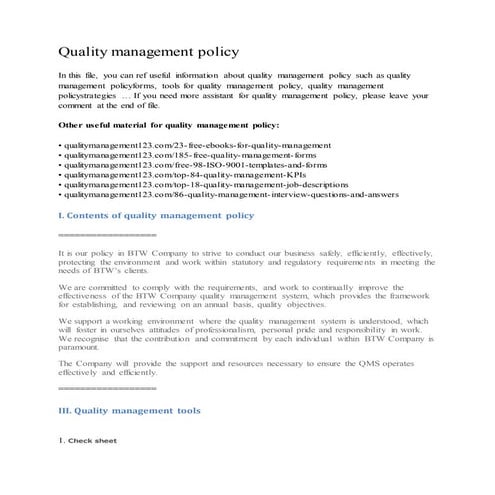 Quality management policy | DOCX