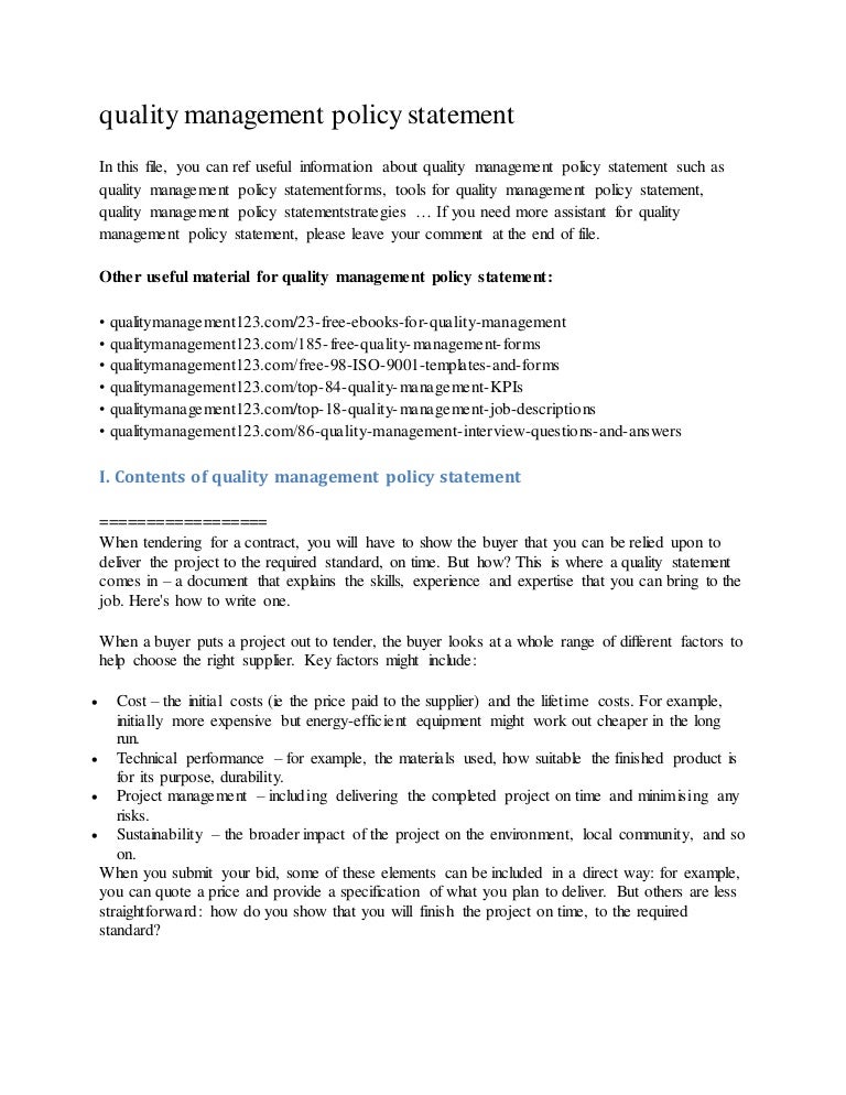Quality management policy statement