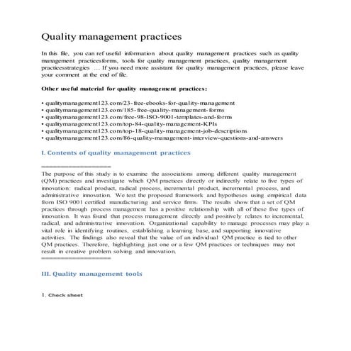 Quality management process model