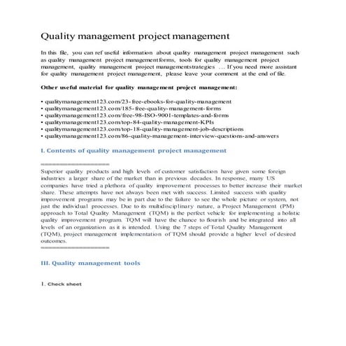 Quality management process model