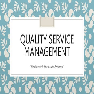 Quality Management Service Management in Tourism and Hospitality | PDF