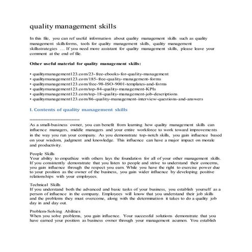 Quality management skills | PDF