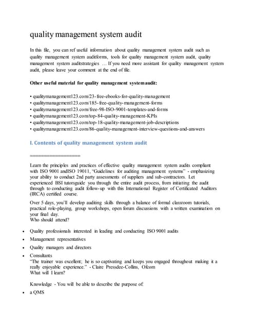 Quality management audit | PDF