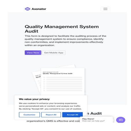 This form is designed to facilitate the auditing process of the quality ...