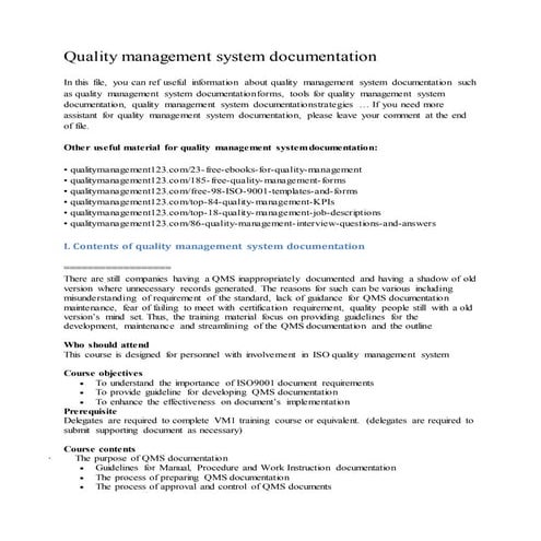 Quality management system documentation | DOCX