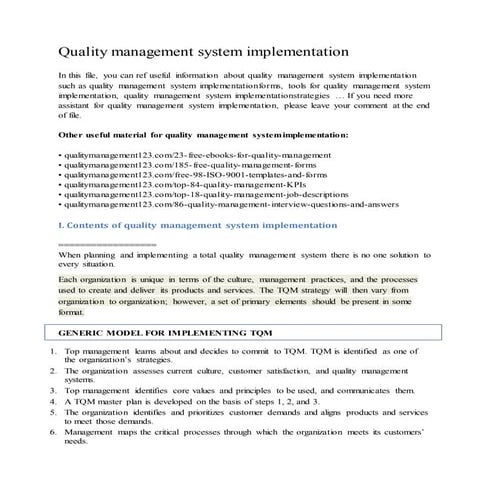Quality management system implementation | PDF