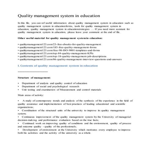 Quality management system in education | DOCX