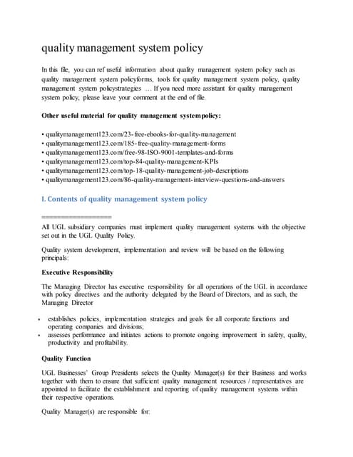 Quality Management System Assessment Tool | PDF