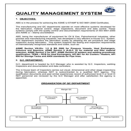 Quality management system system | PDF