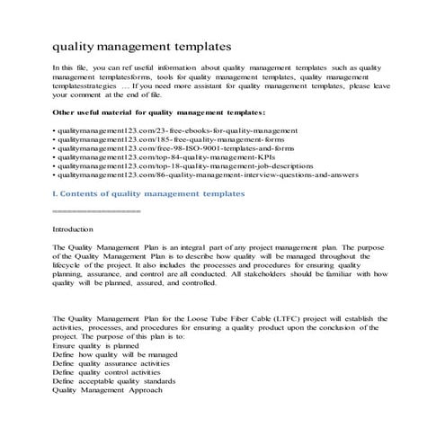 Quality Management Template Quality Management Plan How To Create