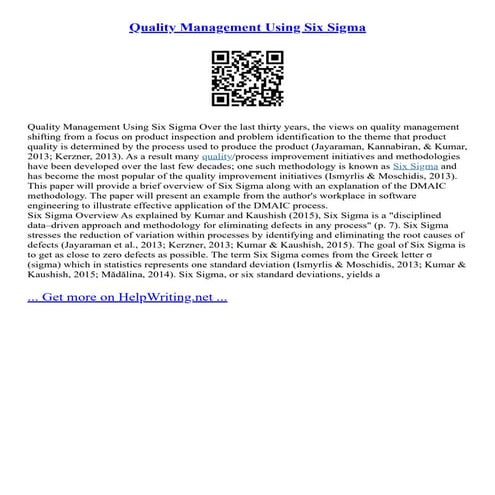 Quality Management Using Six Sigma | PDF | Mechanical and Industrial ...