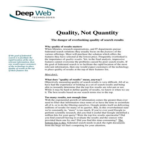 Quality not quantity | PDF | Search | Internet