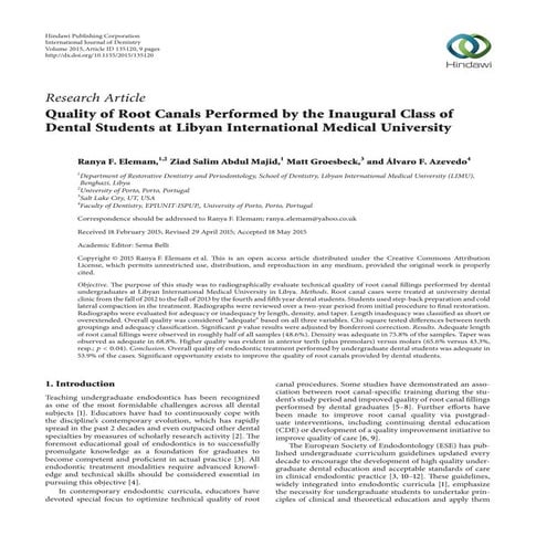 Quality Of Root Canals Performed By The Inaugural Class Of Dental ...