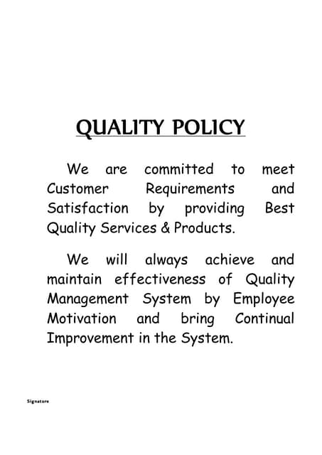 Iso 9001 quality policy