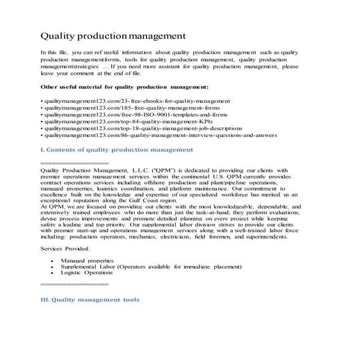 Quality production management | DOCX