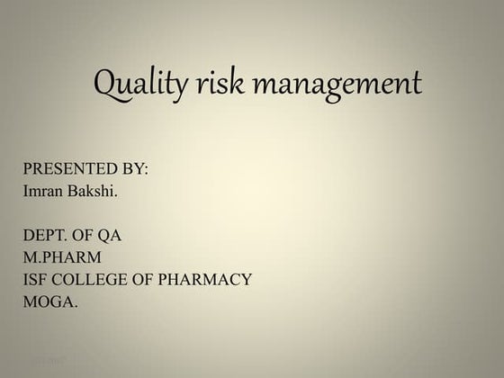 ICH Q9 QUALITY RISK MANAGEMENT(QRM) | PDF