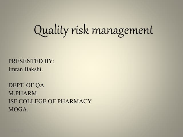 Quality Risk Management | PPTX