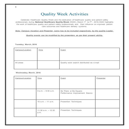 Quality week activities by Dr.Mahboob khan Phd | DOCX