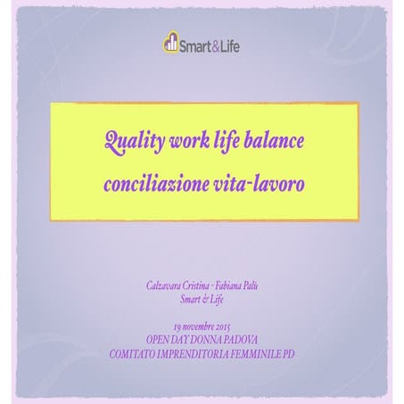 Open Day Imrpenditoria Femminile - Quality work life balance | PDF