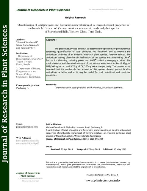 Invitro antioxidant activities of methanolic extract of whole plant of Pedalium murex (Linn ...