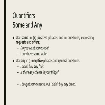 Quantifiers: Some x Any; How much x How many | PPTX