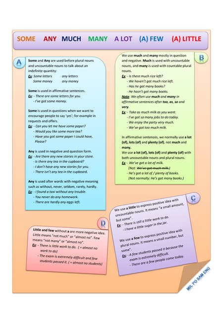 Some Any Much Many A Lot Of A Few A Little Exercises Pdf