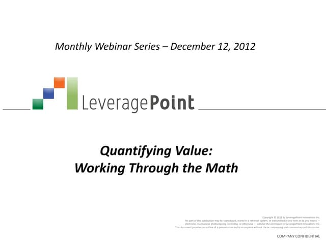 Quantifying Value Working Through The Math Ppt