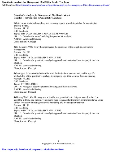 Quantitative Analysis For Management 13th Edition Render Solutions Manual | PDF | Educational ...